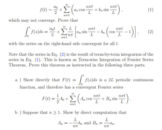Solved Suppose that f is a piecewise continuous 2L periodic | Chegg.com
