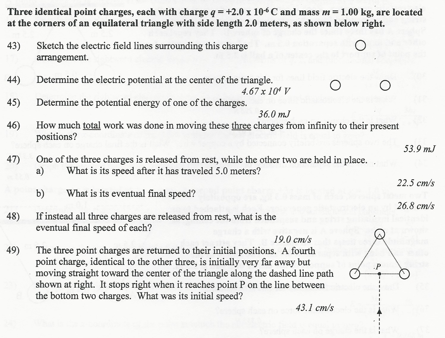 Three identical point charges, each with charge q = | Chegg.com