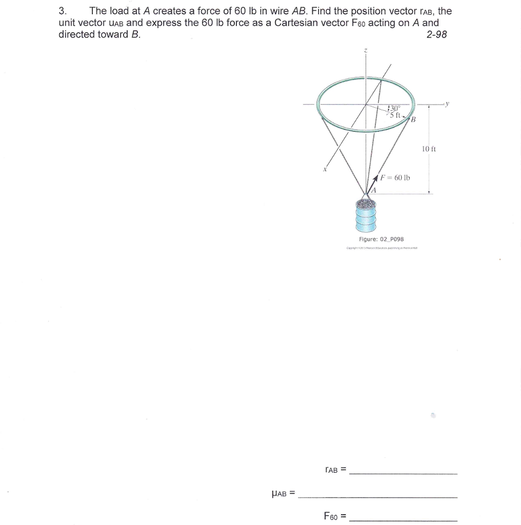 Solved 3. The load at A creates a force of 60 lb in wire AB. | Chegg.com