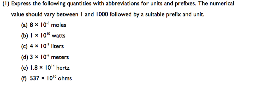 Solved Express the following quantities with abbreviations | Chegg.com