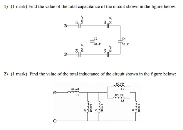 Solved 1) Find the value of the total capacitance of the | Chegg.com