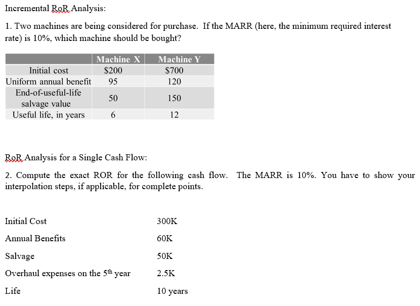 Solved Two machines are being considered for purchase. If | Chegg.com