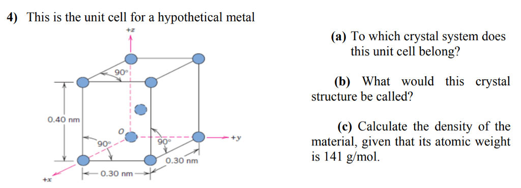 Solved 4) This is the unit cell for a hypothetical metal +2 | Chegg.com