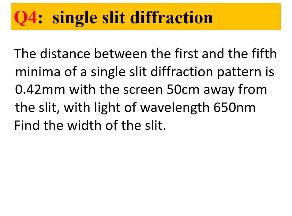 Solved Q4: single slit diffraction The distance between the | Chegg.com