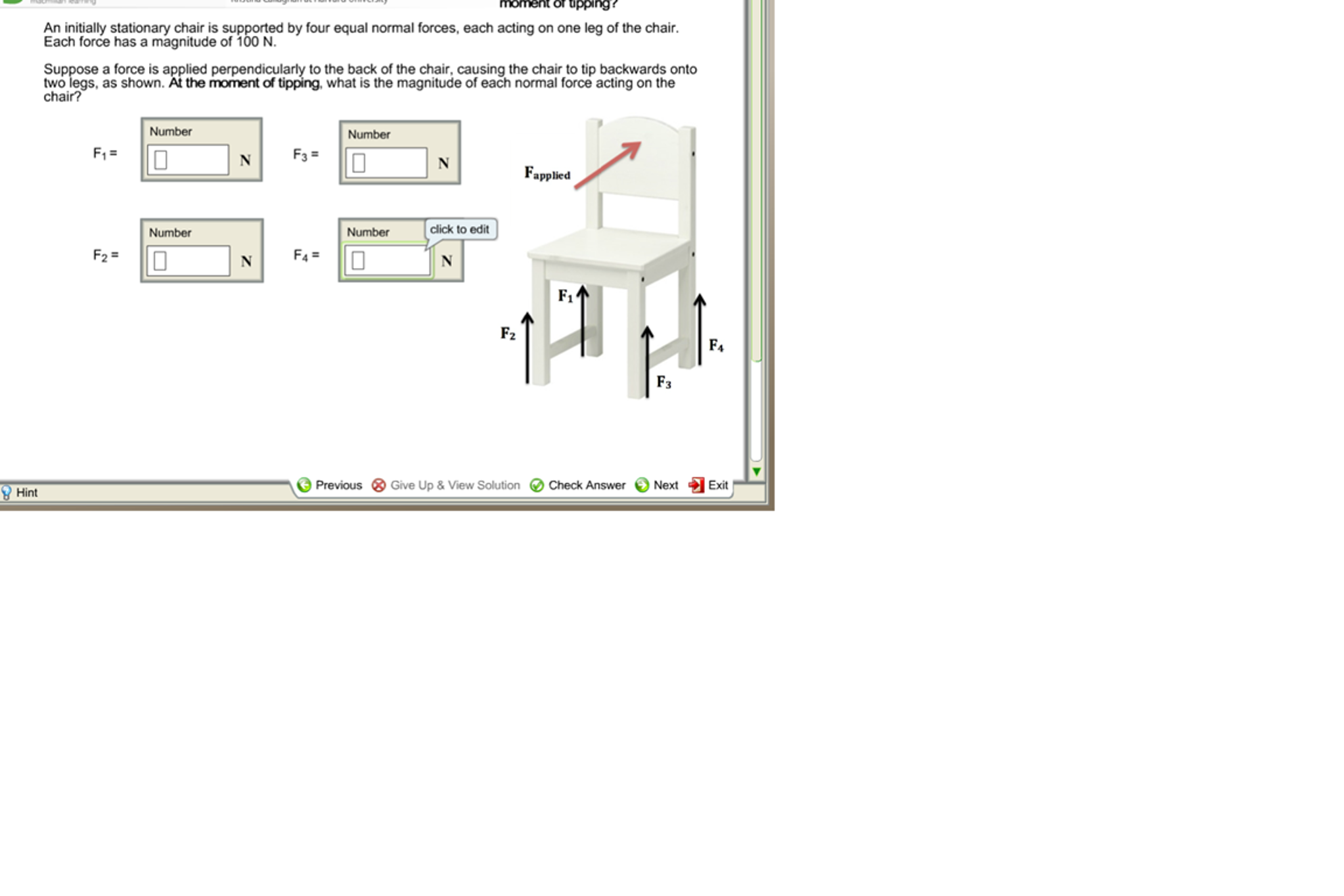 Solved An initially stationary chair is supported by four | Chegg.com
