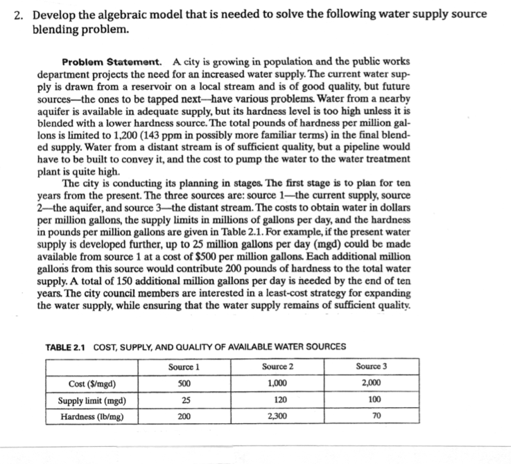 Solved Develop the algebraic model that is needed to solve | Chegg.com