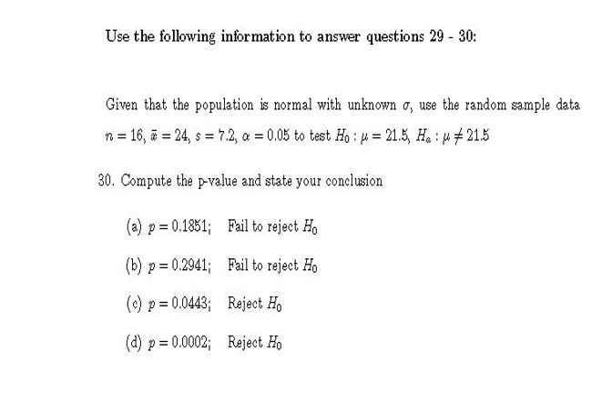 Solved Use the following information to answer questions 29 | Chegg.com
