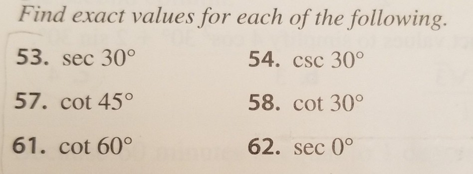 Solved Find exact values for each of the following. 53. sec | Chegg.com