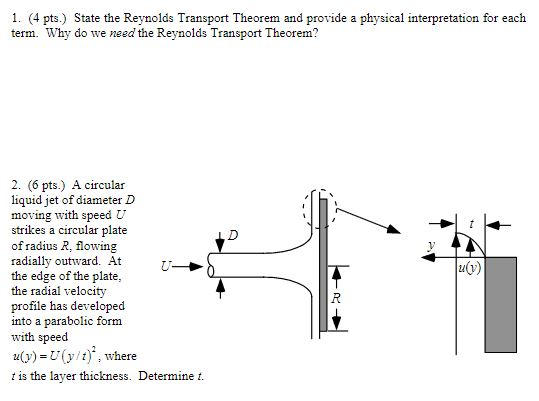 Solved 1. (4 pts.) State the Reynolds Transport Theorem and | Chegg.com