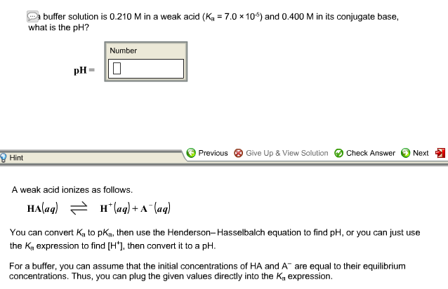 Solved buffer solution is 0.210 M in a weak acid (K -7.0 | Chegg.com