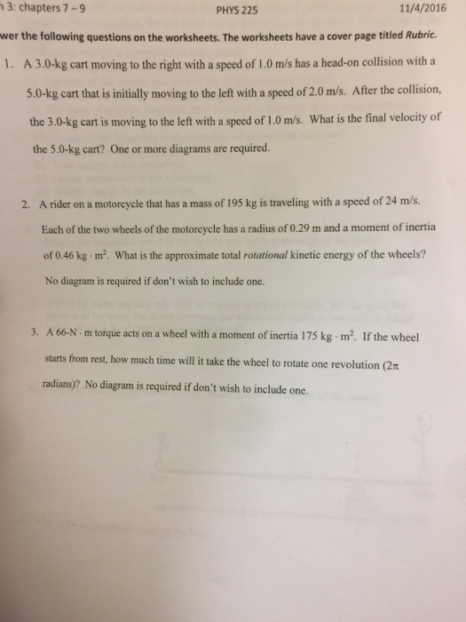Solved A 3.0-kg cart moving to the right with a speed of 1.0 | Chegg.com