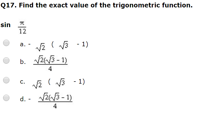 Solved Find the exact value of the trigonometric function. | Chegg.com