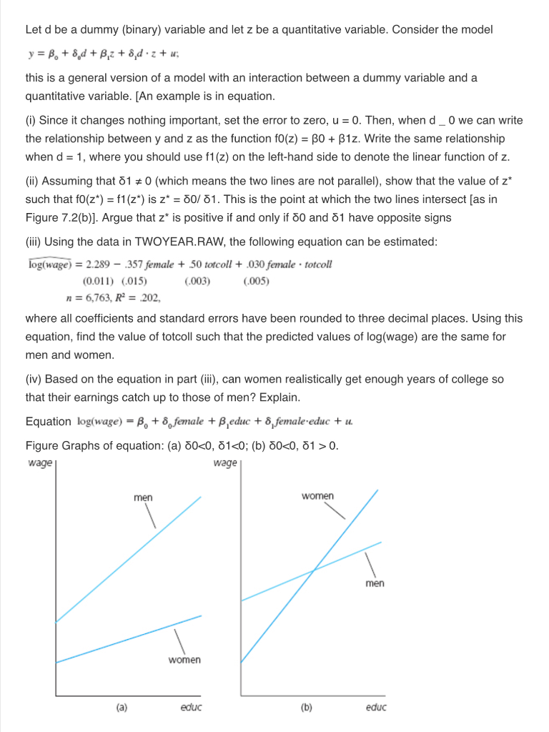 Solved Let d be a dummy (binary) variable and let z be a | Chegg.com