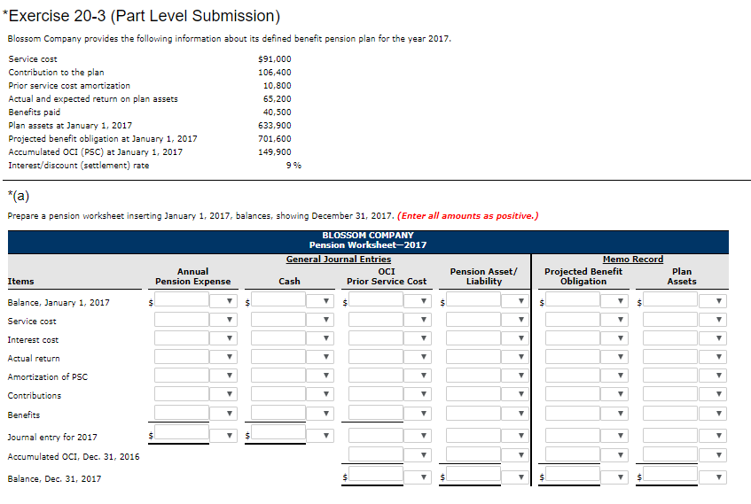 Solved Exercise 20-3 (Part Level Submission) Blossom Company | Chegg.com