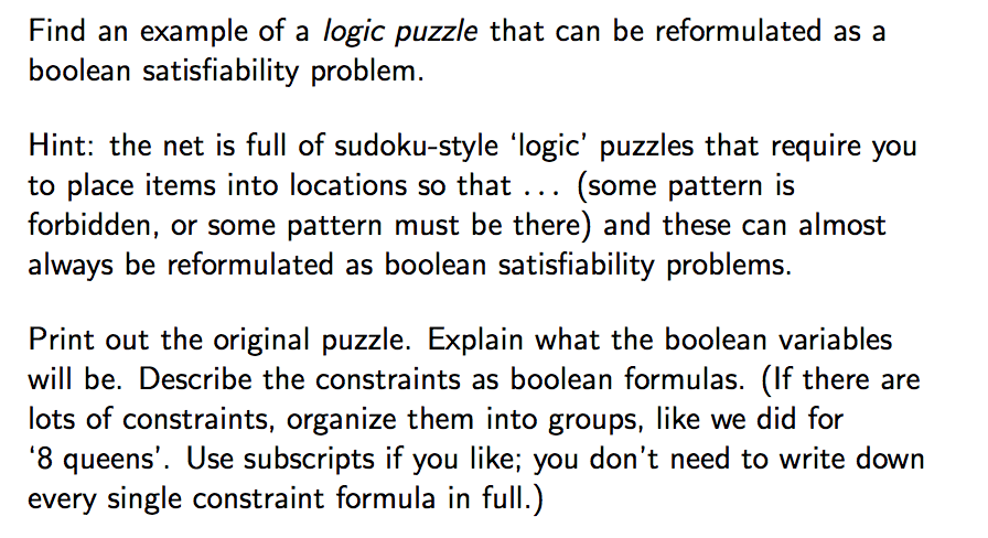 Solved Find an example of a logic puzzle that can be | Chegg.com