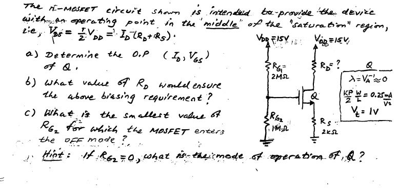 Solved The n-MOSFET circuit shown is intended to provide the | Chegg.com