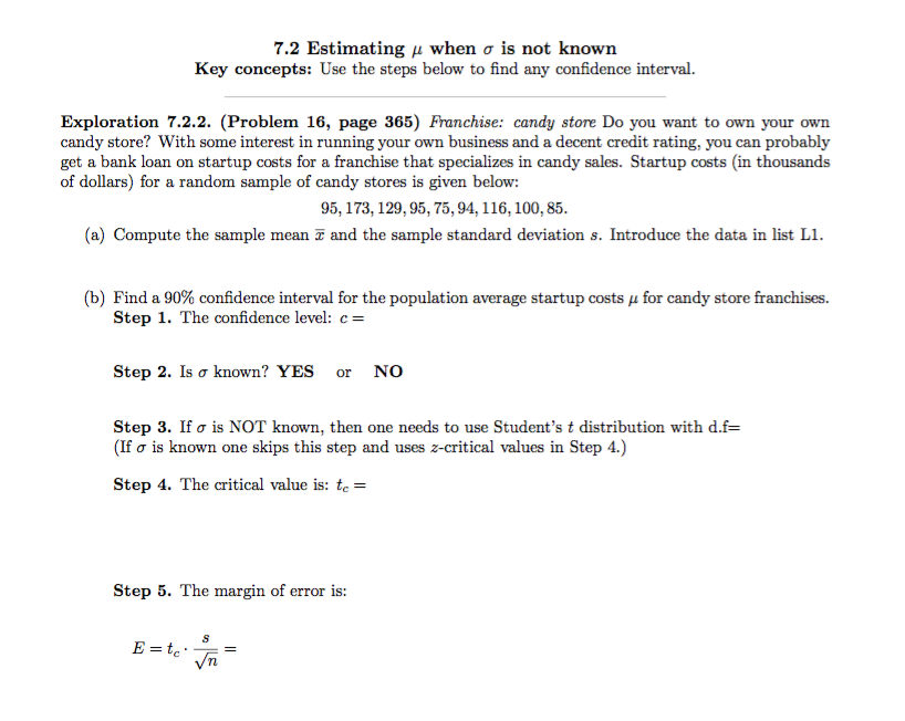Solved 7.2 Estimating μ when σ is not known Key concepts: | Chegg.com