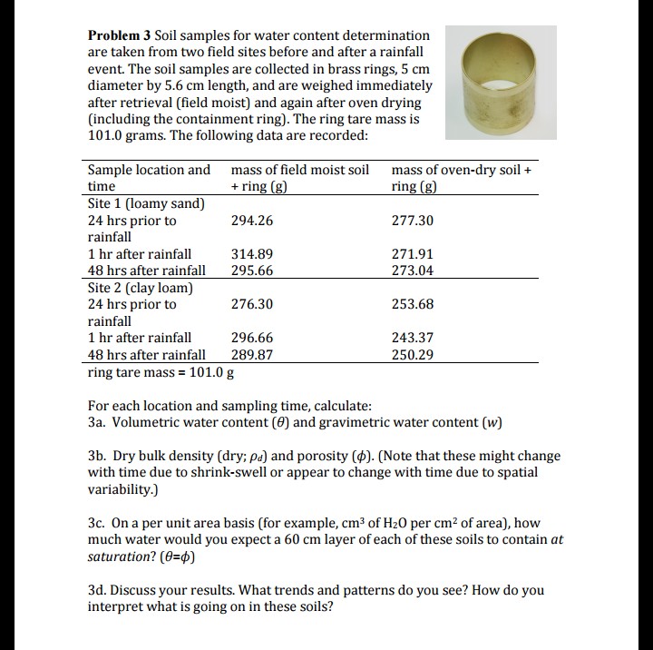 Problem 3 Soil samples for water content | Chegg.com