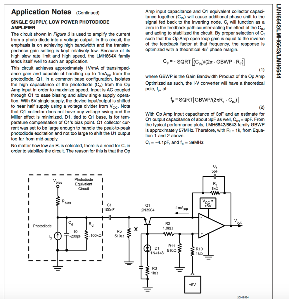 SINGLE SUPPLY, LOW POWER PHOTODIODE AMPLIFIER The | Chegg.com