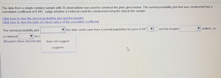 The data from a simple random sample with 25 | Chegg.com