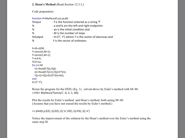 Solved Solve This Problem Using Heun S Method On Matlab