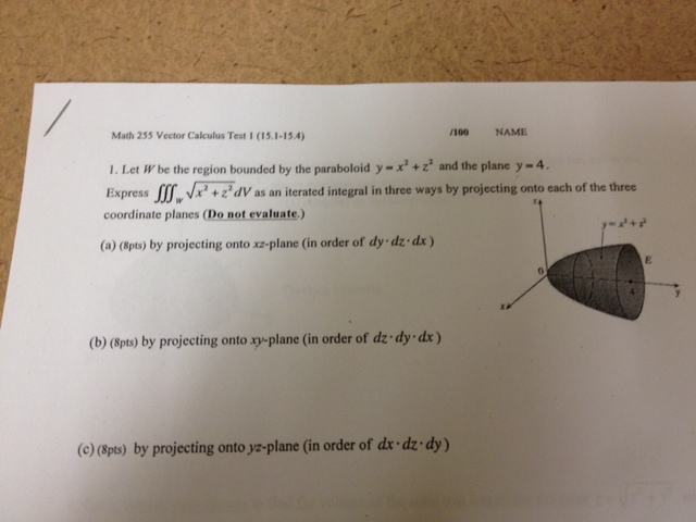 Solved Math 255 Vector Calculus Test 1 (15,1-15.4) /100 NAME | Chegg.com