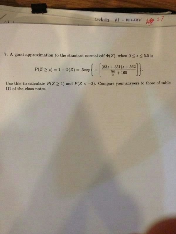Solved A good approximation to the standard normal cdf | Chegg.com