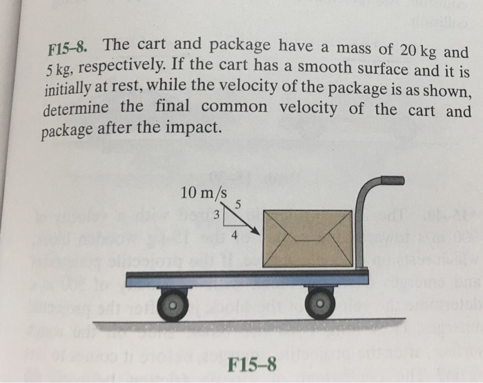 Solved The cart and package have a mass of 20 kg and 5 kg, | Chegg.com