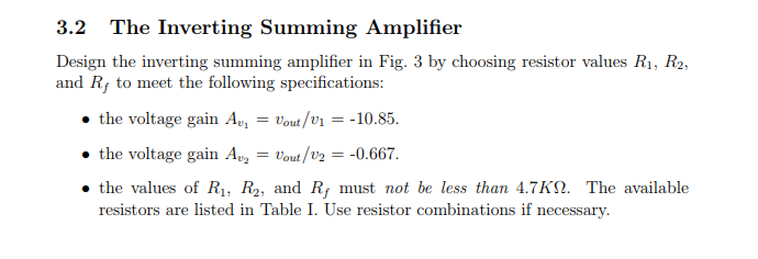 Solved 2 0 1V out 0 Fig. 3. The inverting summing amplifier | Chegg.com
