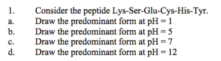 Solved 1.Consider the peptide Lys-Ser-Glu-Cys-His-Tyr a. | Chegg.com