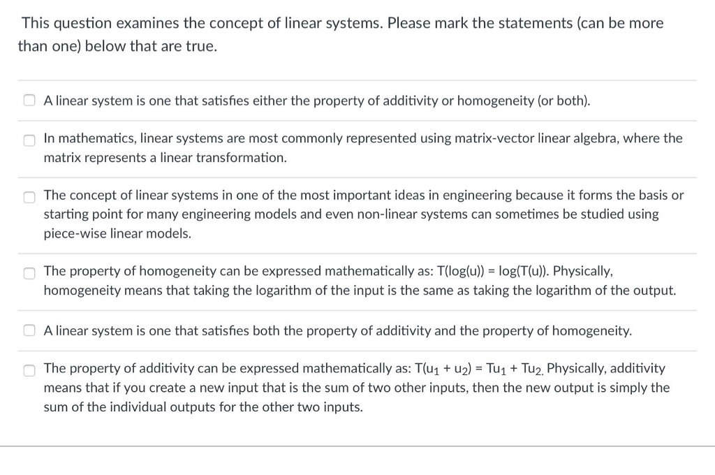 Solved This question examines the concept of linear systems. | Chegg.com