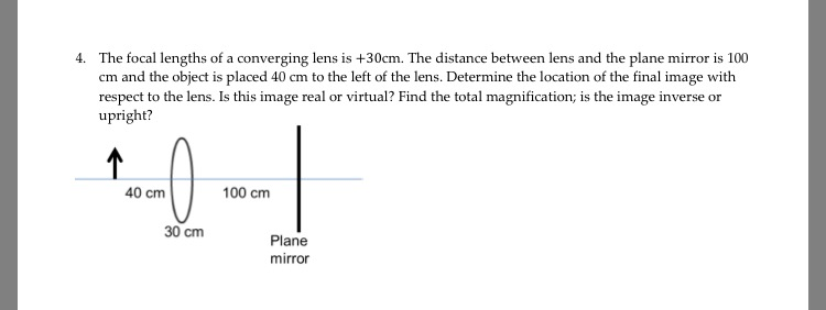 Solved The focal lengths of a converging lens is +30cm. The | Chegg.com