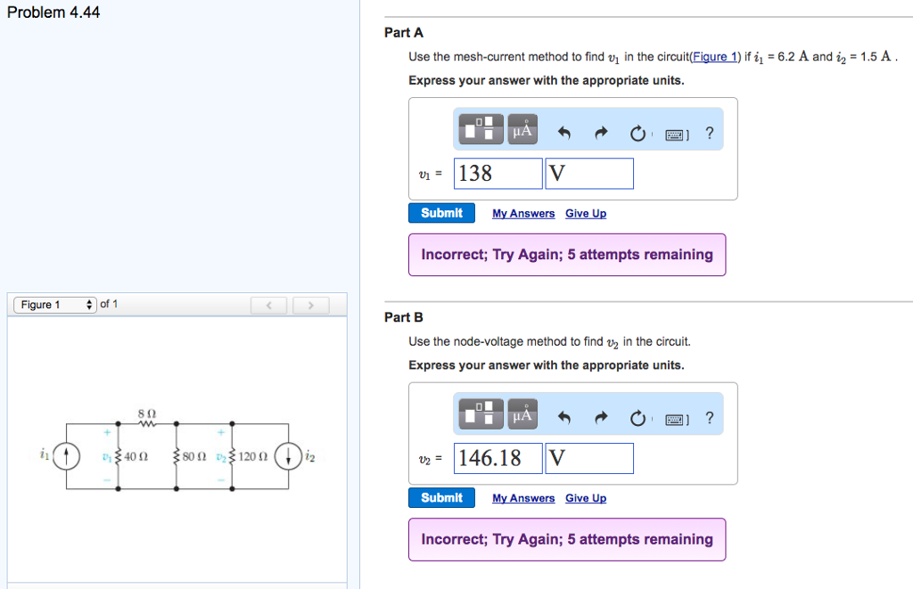 Solved Problem 4.44 Part A Use the mesh-current method to | Chegg.com