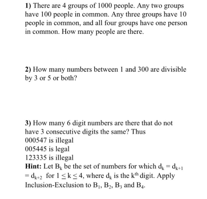 Solved There are 4 groups of 1000 people. Any two groups | Chegg.com