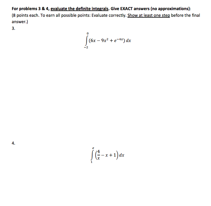 Solved For problems 3 & 4, evaluate the definite integrals. | Chegg.com