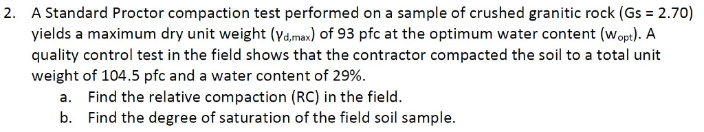 Solved A Standard Proctor compaction test performed on a | Chegg.com