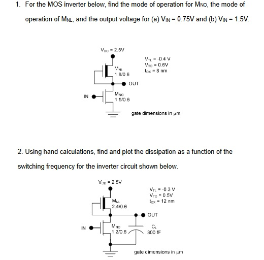 For the MOS inverter below, find the mode of | Chegg.com
