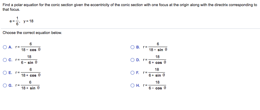 Solved Find a polar equation for the conic section given the | Chegg.com