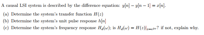 Solved A causal LSI system is described by the difference | Chegg.com