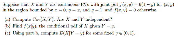 Solved Suppose that X and Y are continuous RVs with joint | Chegg.com