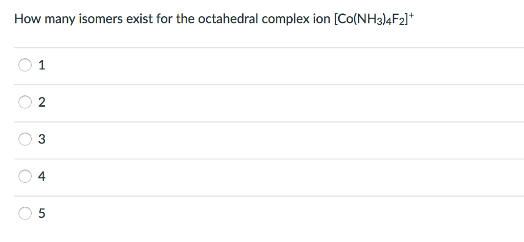 Solved How Many Isomers Exist For The Octahedral Complex Ion