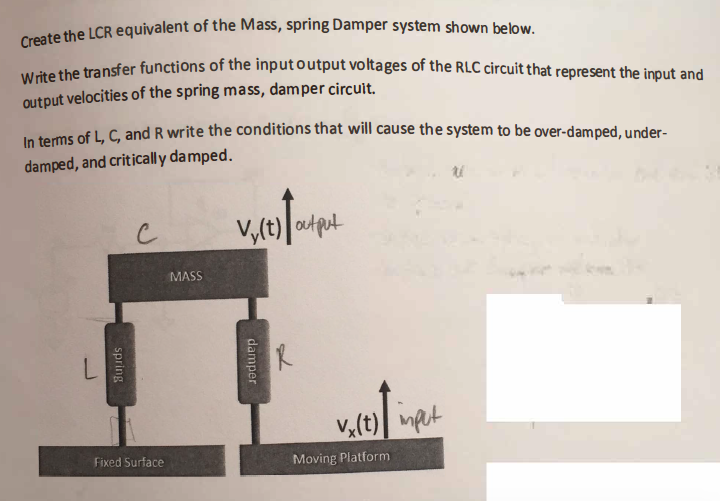 Create the LCR equivalent of the Mass, spring Damper | Chegg.com