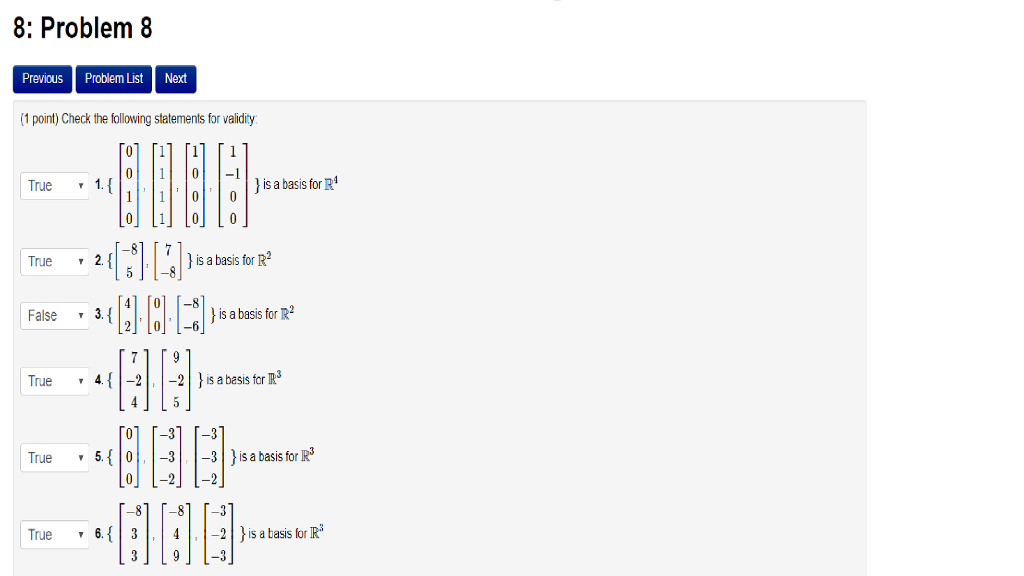 Solved 8: Problem 8 PreviousProblem List Next (1 point) | Chegg.com Solved 8: Problem 8 PreviousProblem List Next (1 point) | Chegg.com