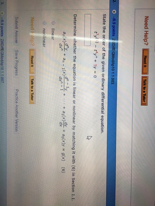 Solved State The Order Of The Given Ordinary Differential