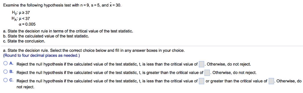 Solved Examine the following hypothesis test with n-9, s-5, | Chegg.com