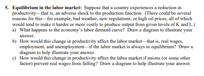 Solved 5. Equilibrium in the labor market: Suppose that a | Chegg.com