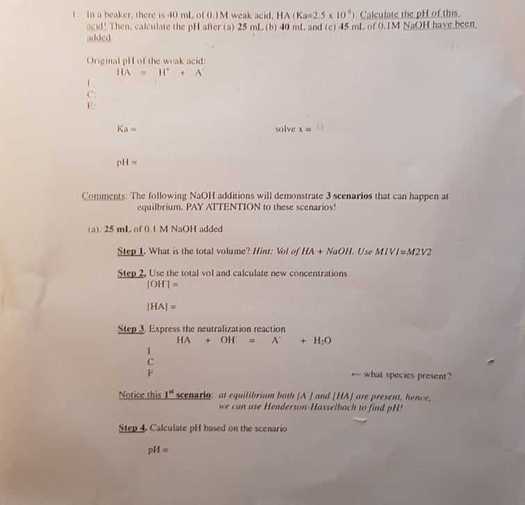 Solved b). 40 mL of 0.1 M NaOH added Step i. What is the | Chegg.com