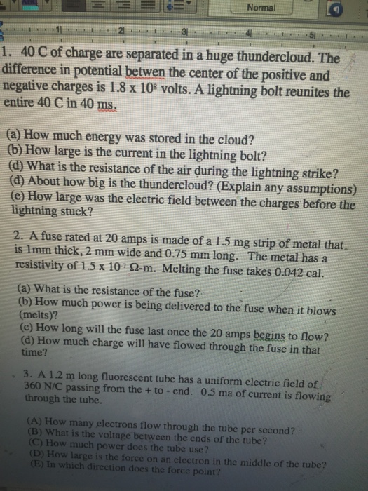 Solved 40 C of charge are separated in a huge thundercloud. | Chegg.com