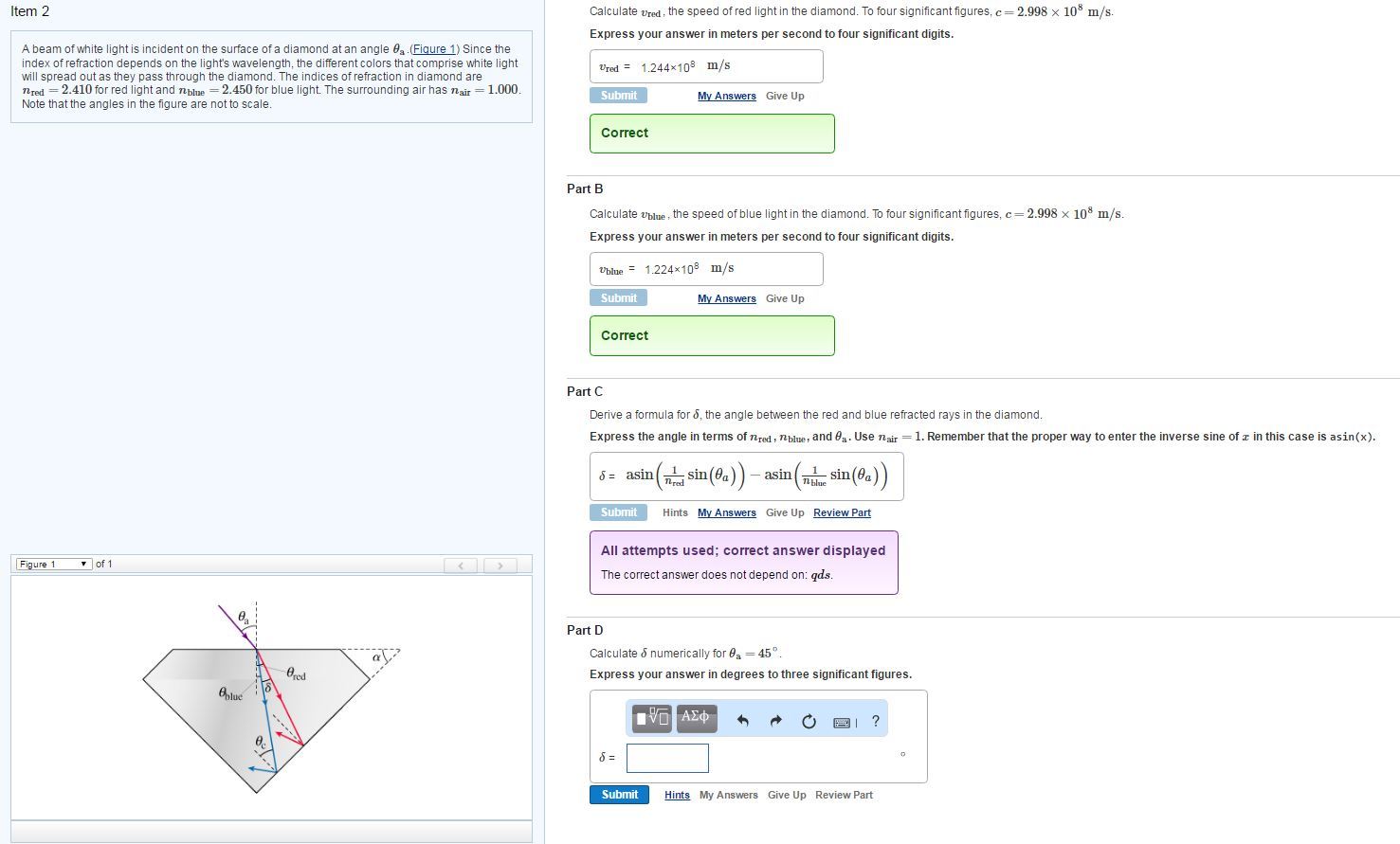 Solved A beam of white light is incident on the surface of a | Chegg.com