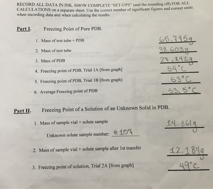 Solved RECORD ALL DATA IN INK. SHow coMPLETE ..SET-UPs" (and | Chegg.com